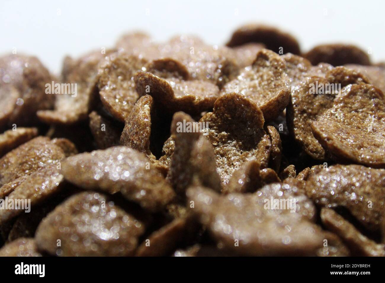 Close up of tasty and crunchy choco crunch on white background Stock ...