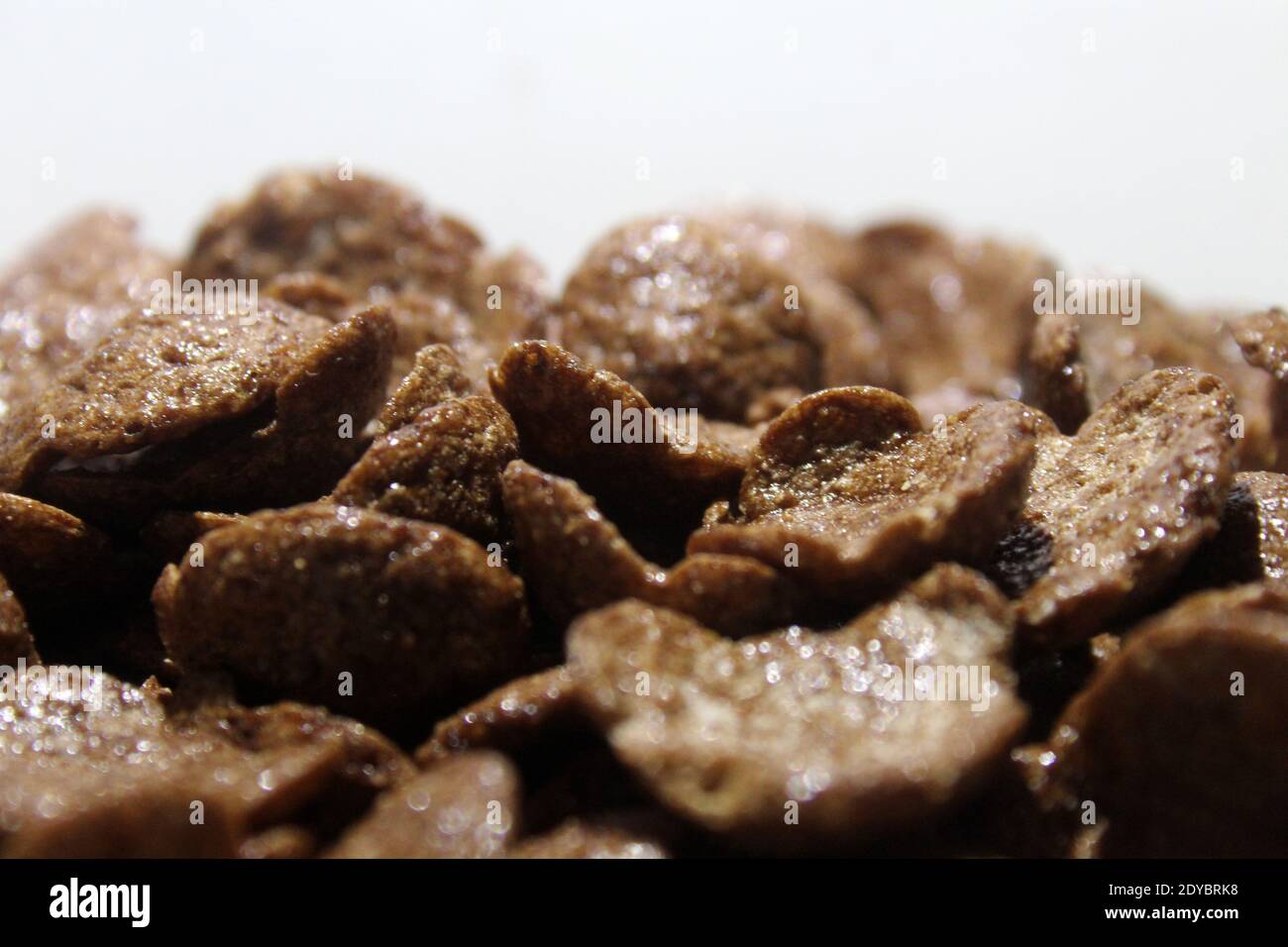 Close up of tasty and crunchy choco crunch on white background Stock ...