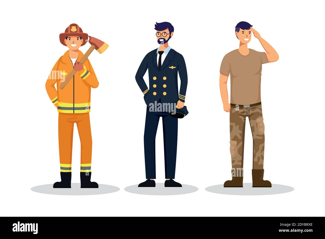group of three male workers professions avatars characters vector ...