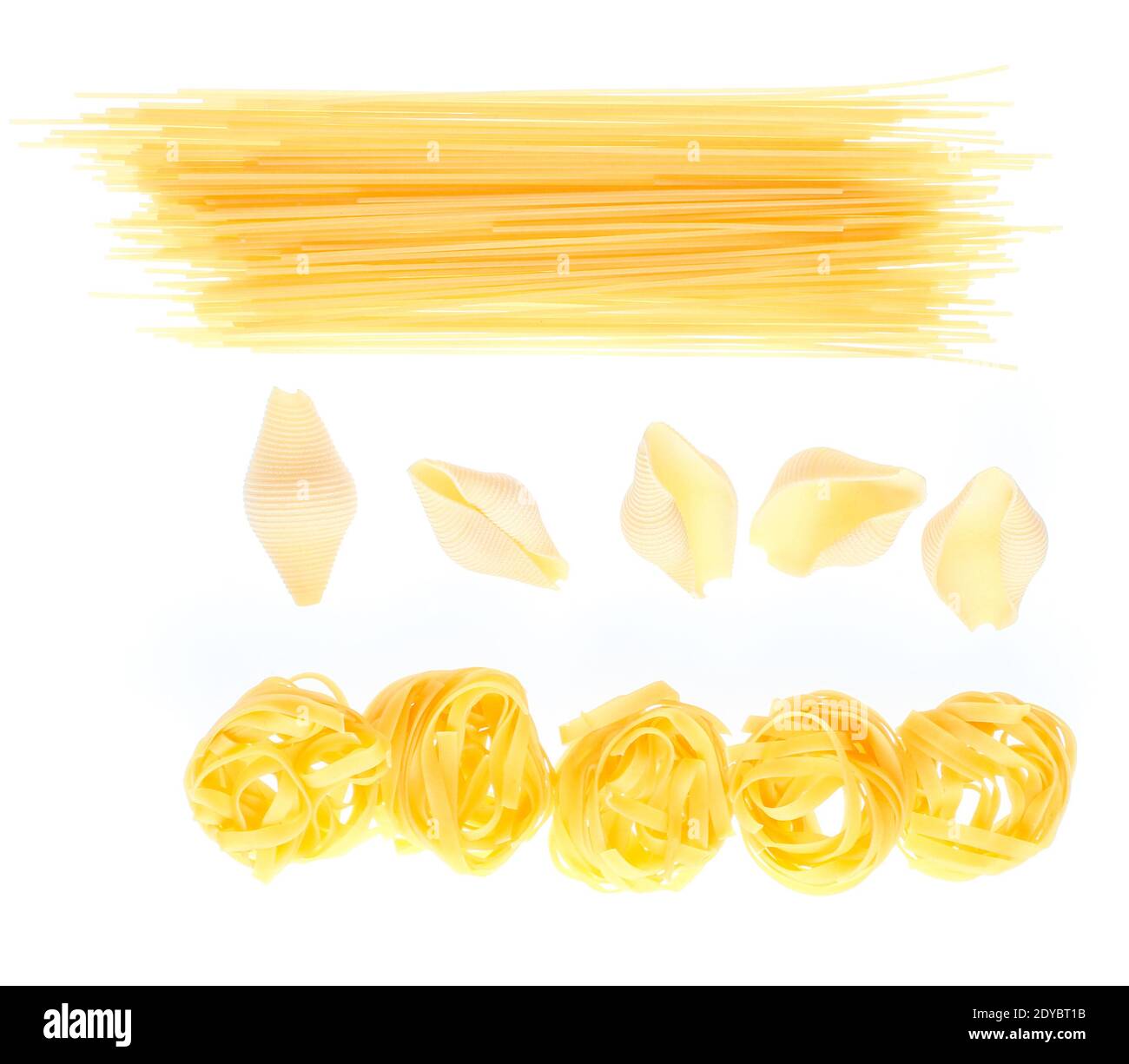 Collection of raw italian pasta close up isolated on white background ...