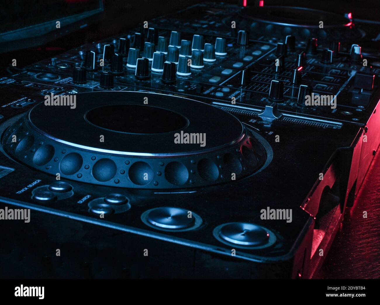 Night club, nightlife concept. Disco. DJ controller. Neon light Stock ...