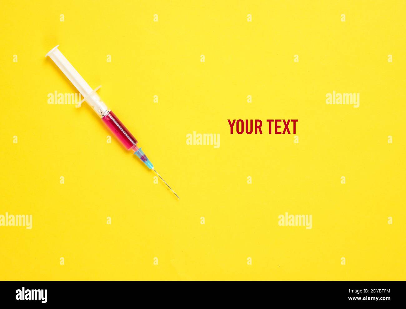 Medical concept, injection, vaccination. Syringe with purple liquid on ...