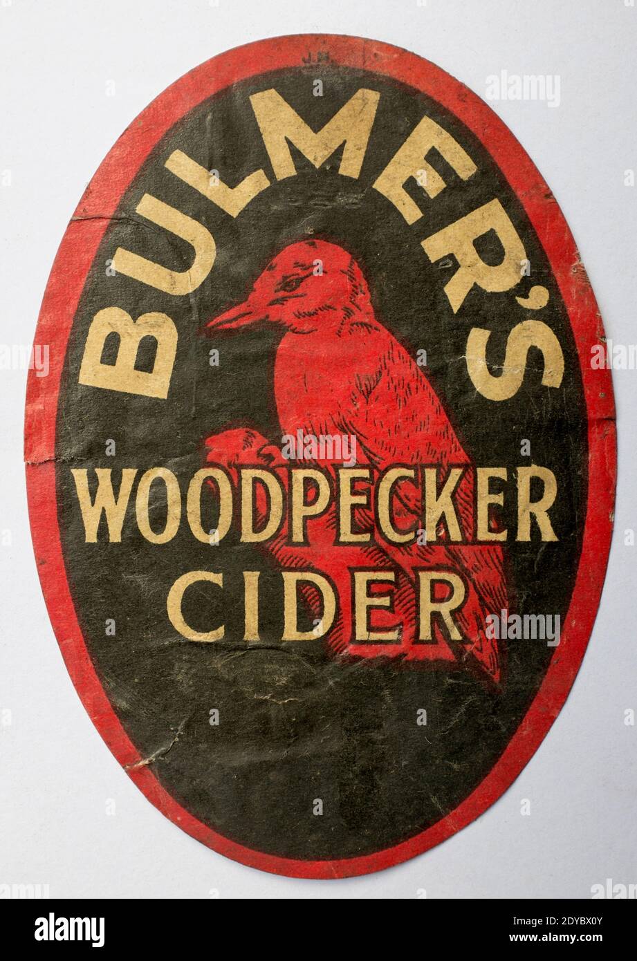 Vintage Bottle Label for Bulmers Woodpecker Cider Stock Photo - Alamy