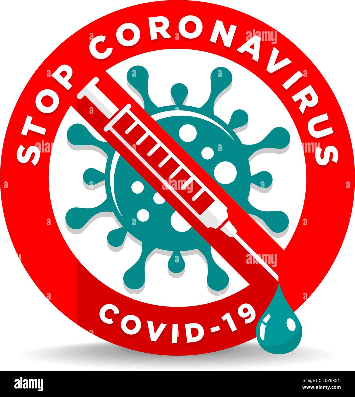 Icon plastic medical syringe with needle on warning sign. Flat style ...