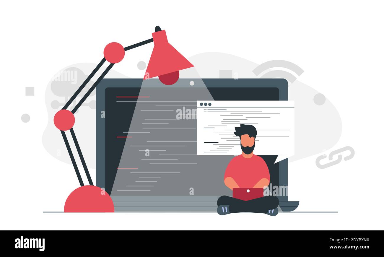 A male programmer is typing a code on his laptop. Professional people ...