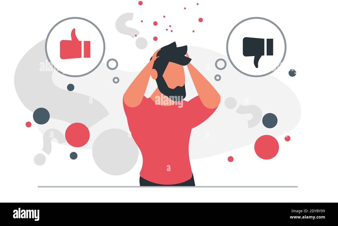Choose a conceptual illustration with people. A man thinks and chooses ...