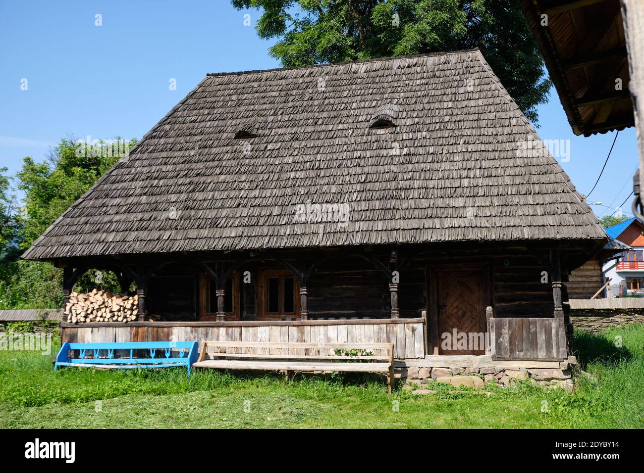 Typical rustic home architecture of Maramures area, in Breb, Romania ...