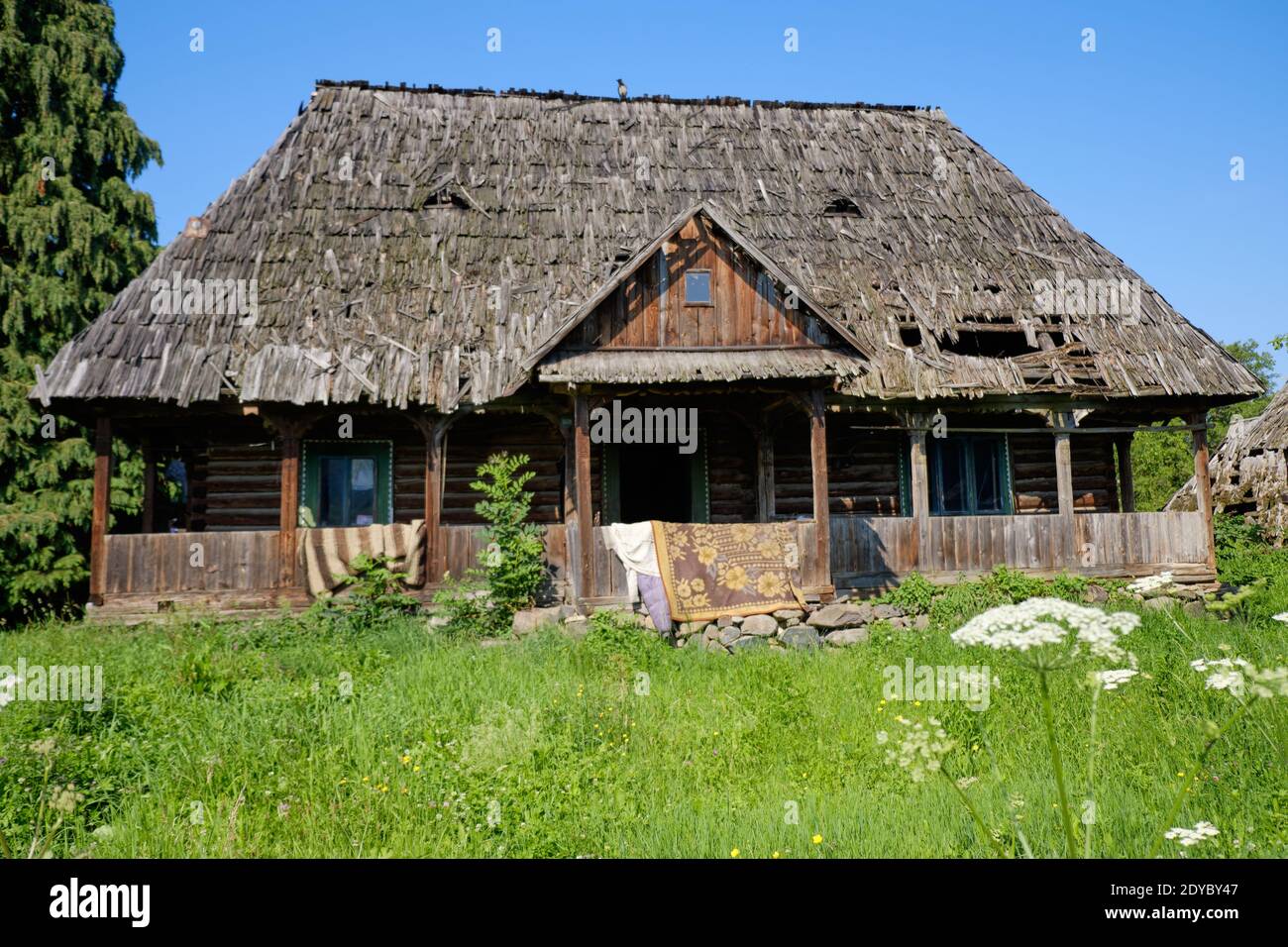 Typical rustic home architecture of Maramures area, in Breb, Romania ...