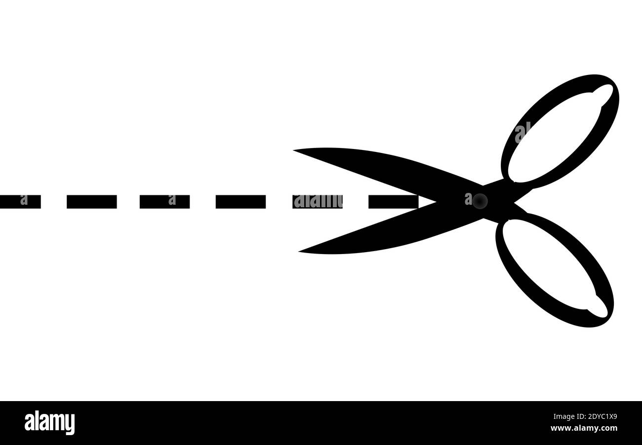 An illustration of Scissors and dotted lines on a white background ...
