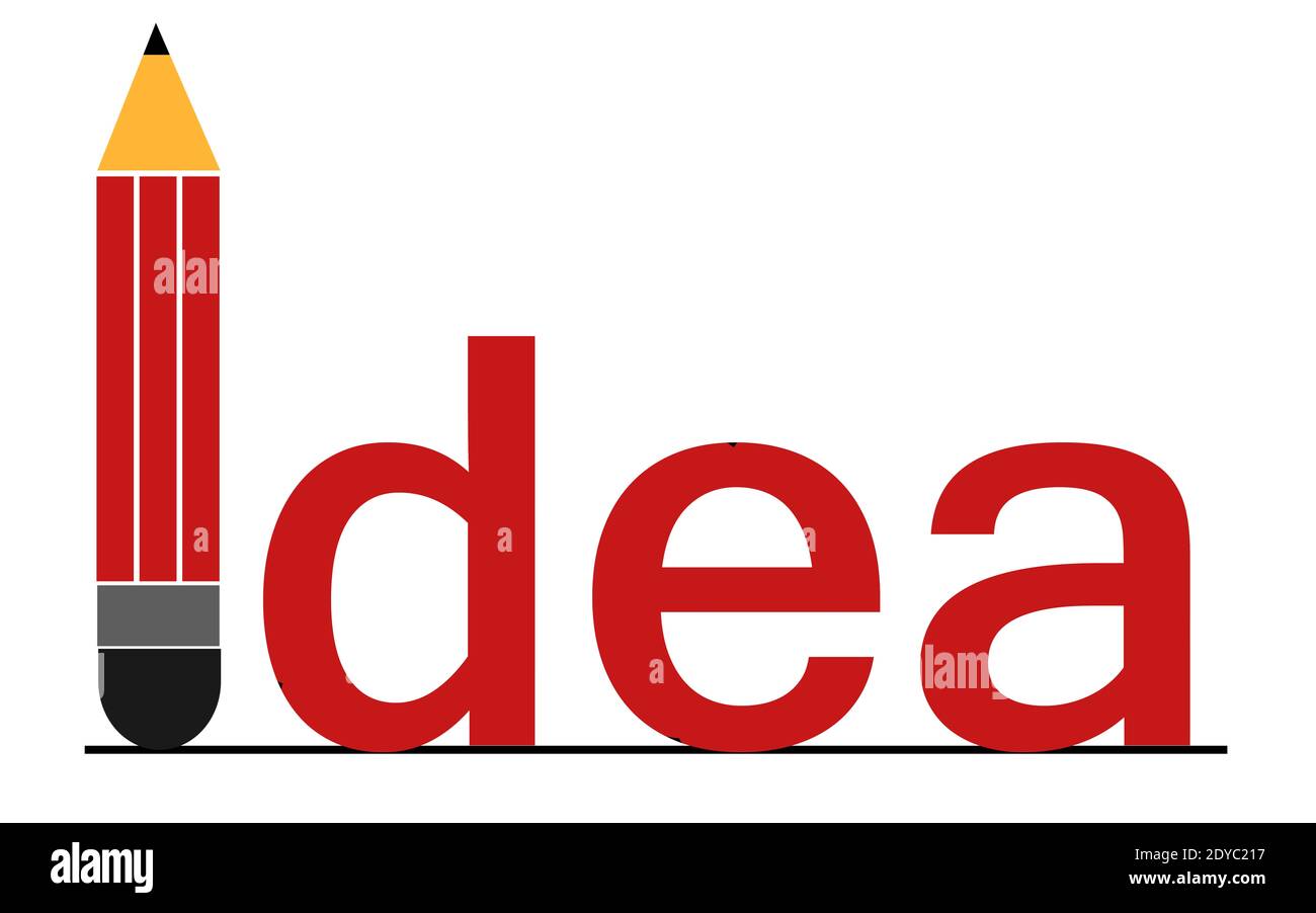 An illustration of a Pencil flat icon "idea" message with a black line ...