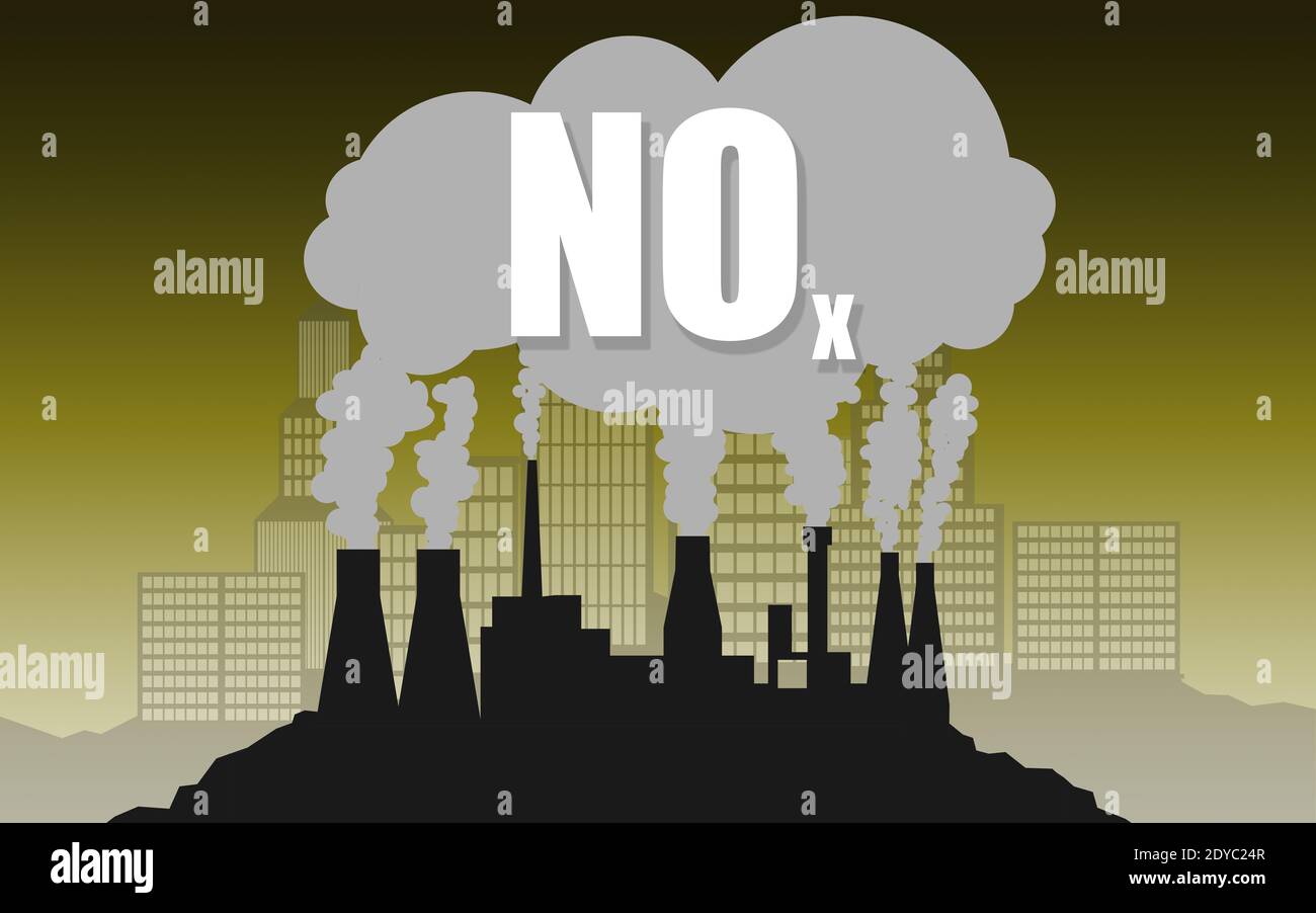 An illustration of Environmental concept of nitrogen oxides or NOx air ...