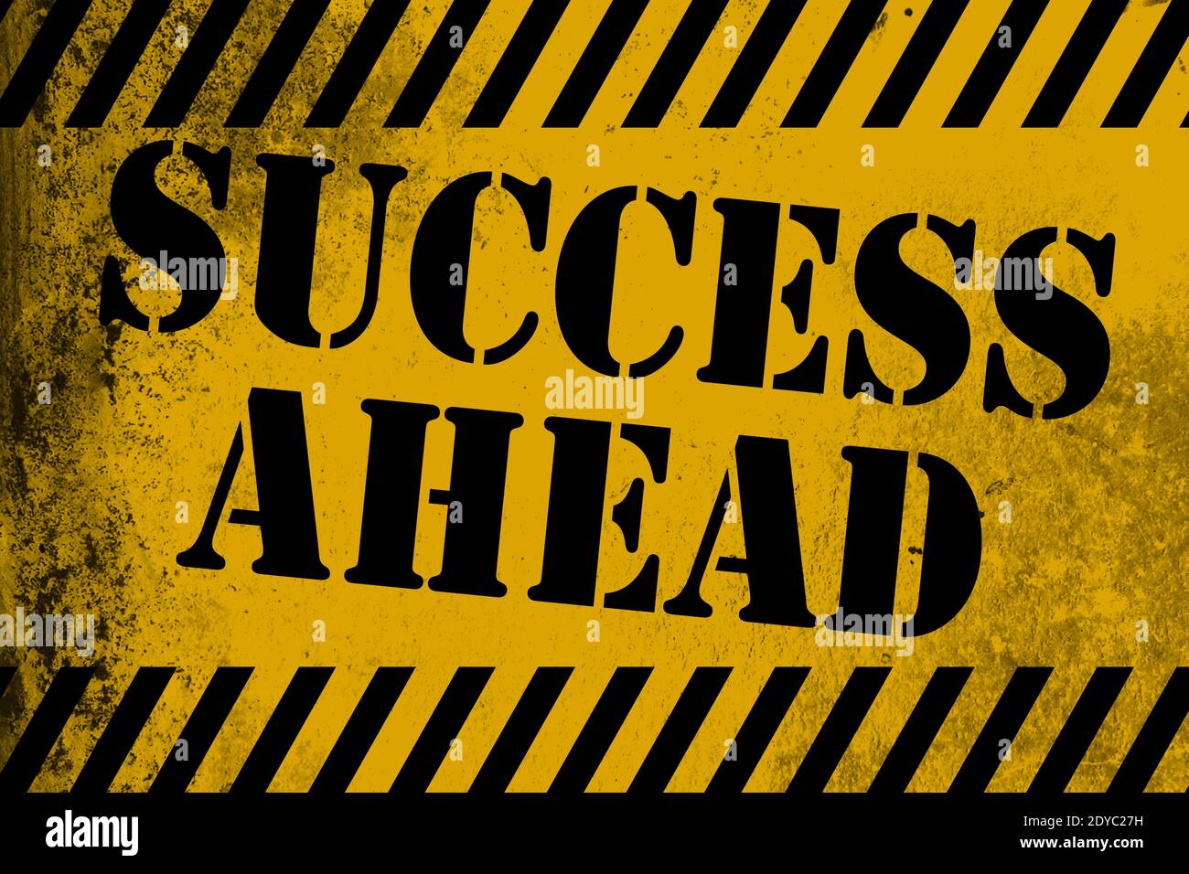An illustration of "Success ahead" sign yellow with stripes. Warning ...