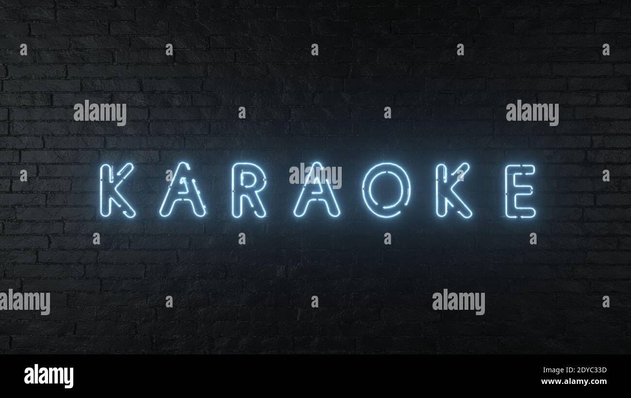 Karaoke neon sign on dark brick wall background. 3D illustration Stock ...