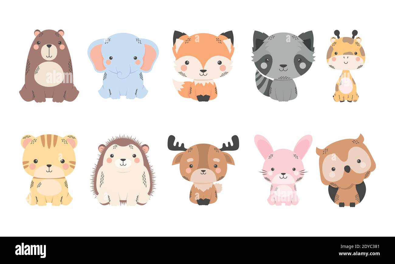 cute ten animals comic characters vector illustration design Stock ...