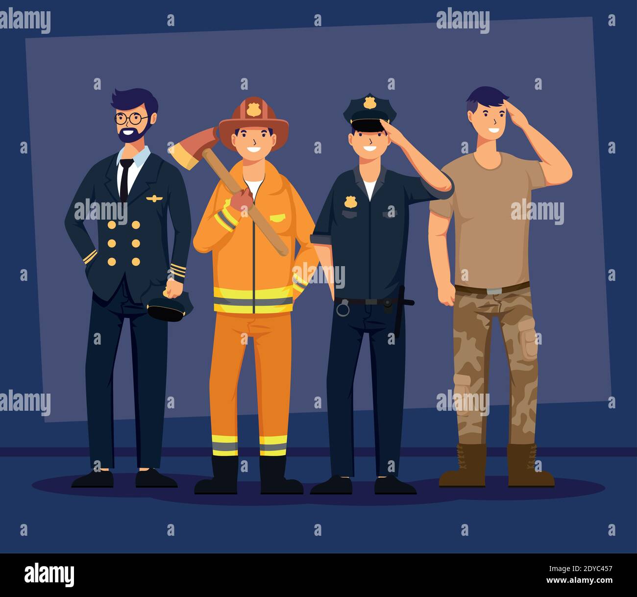 group of four male workers professions avatars characters vector ...