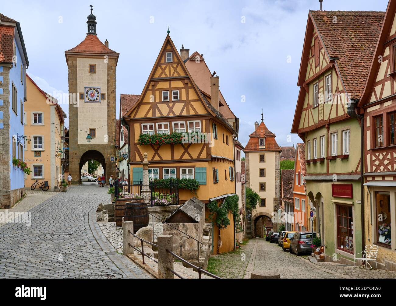 Ploenlein with Siebersturm the landmark of Rothenburg ob der Tauber ...