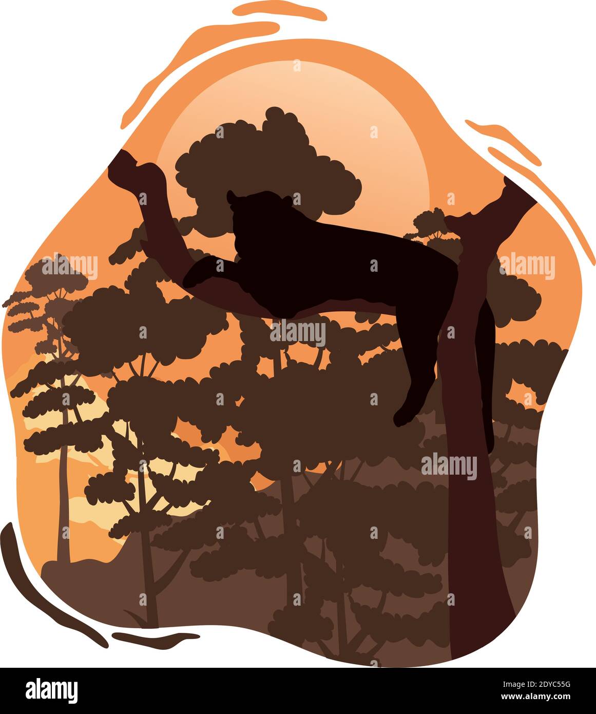 wild cougar in tree fauna silhouette scene vector illustration design ...