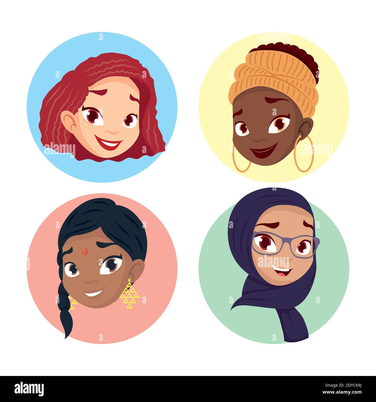 young women group diversity head characters vector illustration design ...