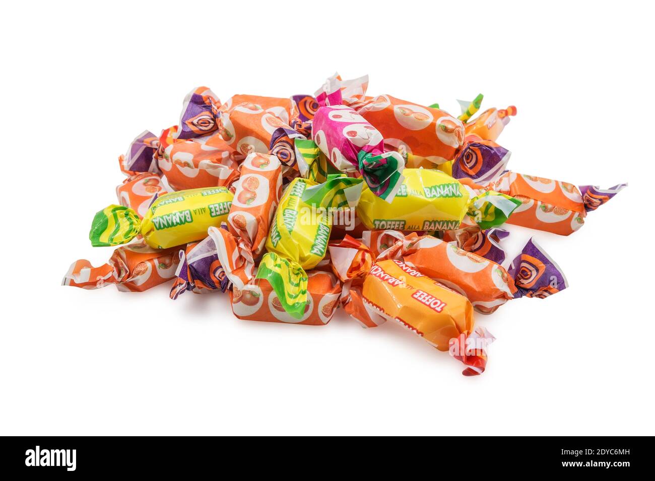 a pile of fruit candies, isolated on white background Stock Photo - Alamy
