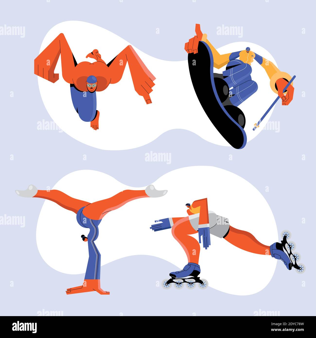 group of four athletes practicing sports characters vector illustration ...