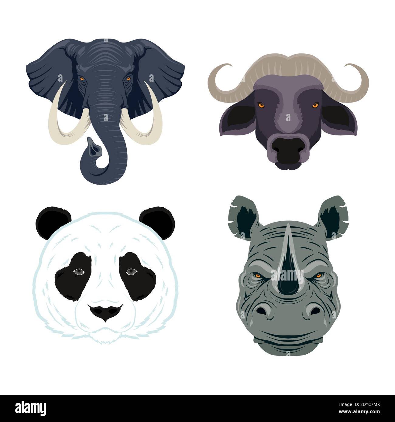 four wild animals heads fauna characters vector illustration design ...