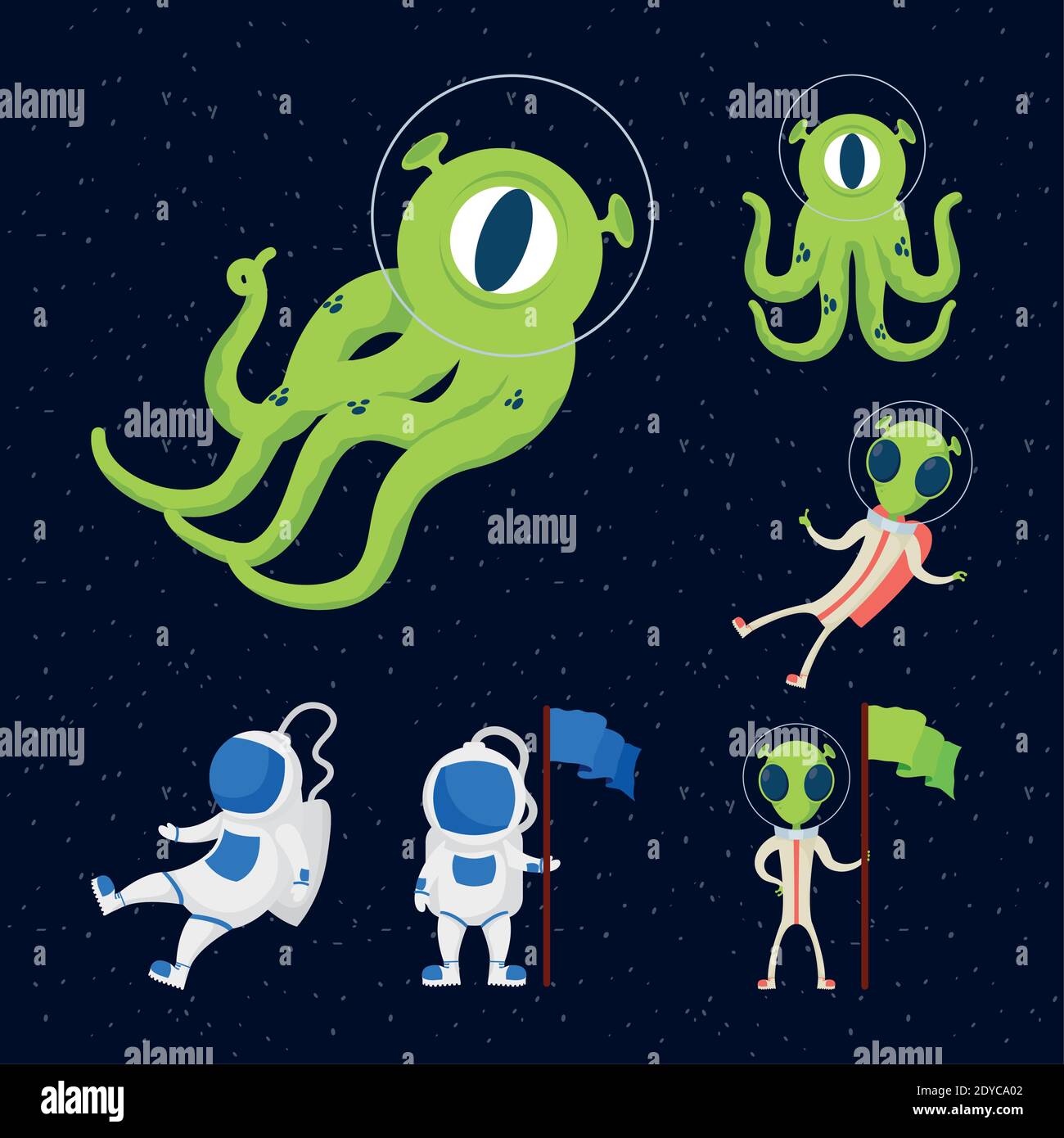 aliens and astronauts space set icons vector illustration design Stock ...