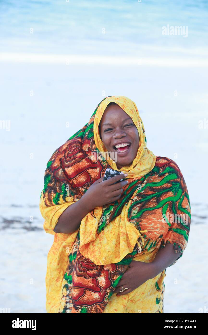 Portrait of Woman Wearing Kanga On The Beach Stock Photo - Alamy