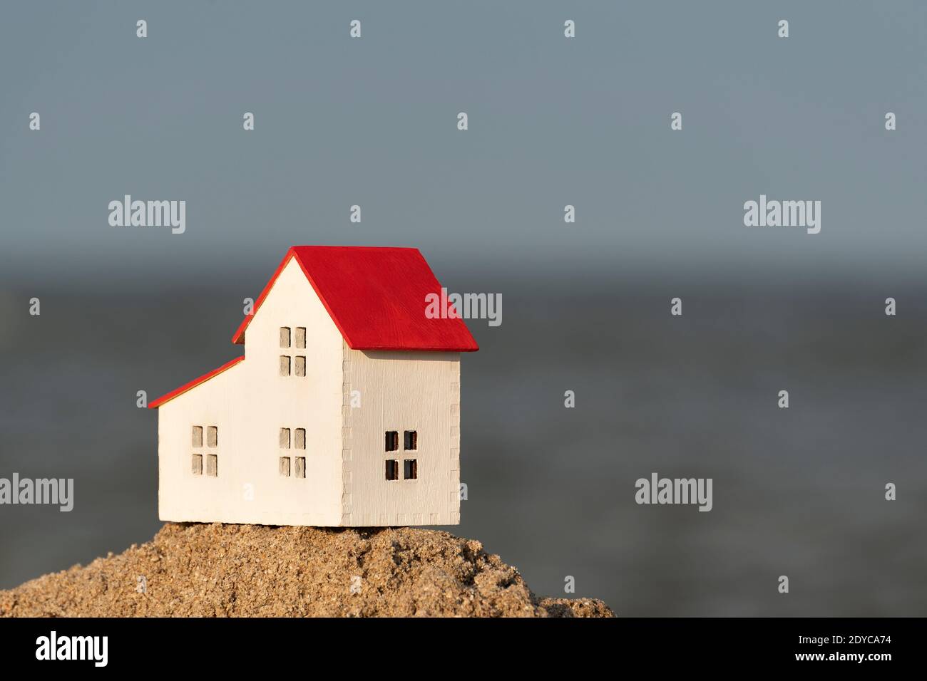 House on sea background. Apartment rental on beach. Buying home on ...