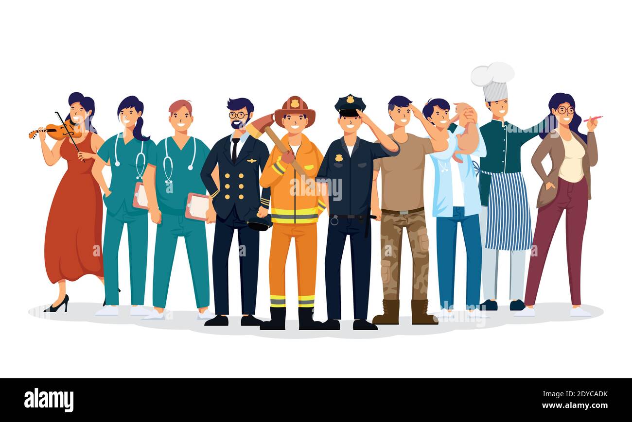 group of workers professions avatars characters vector illustration ...