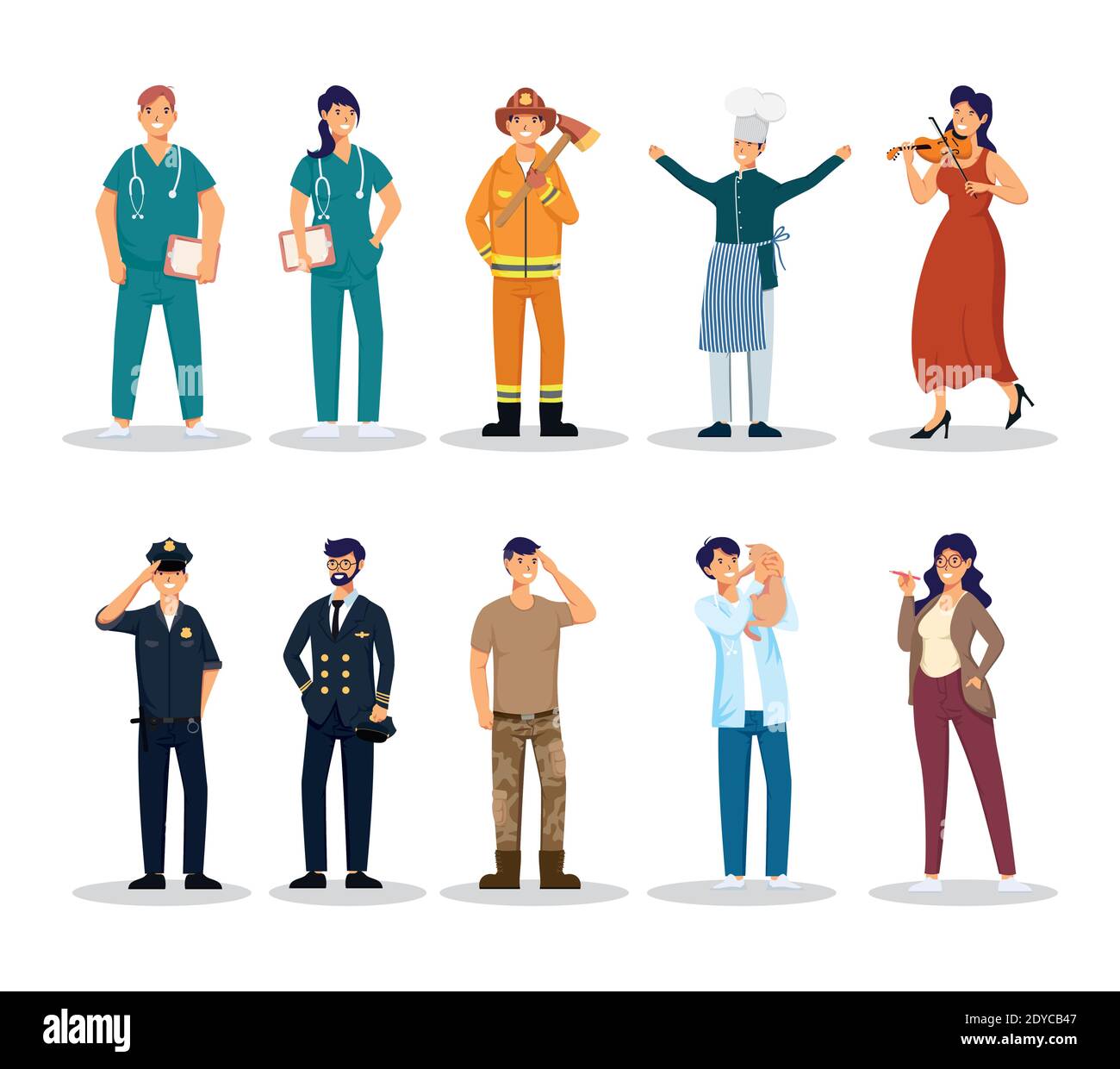 group of ten workers professions avatars characters vector illustration ...