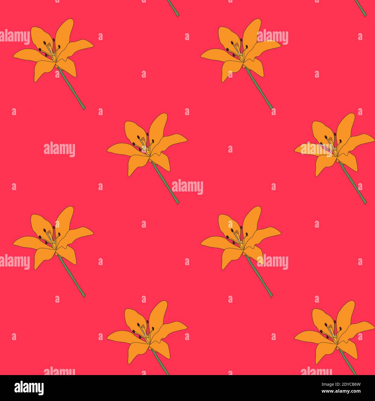 Hand drawn Lilly flower seamless pattern background. Vector ...