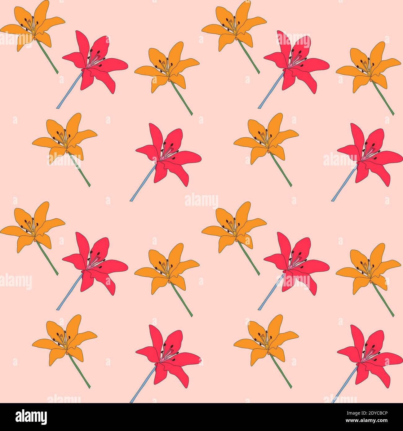 Hand drawn Lilly flower seamless pattern background. Vector ...