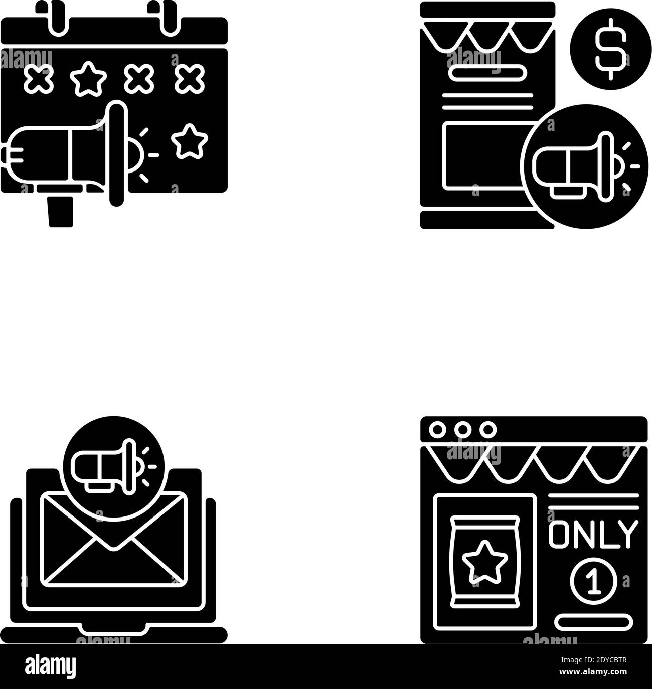 Marketing strategies black glyph icons set on white space Stock Vector ...