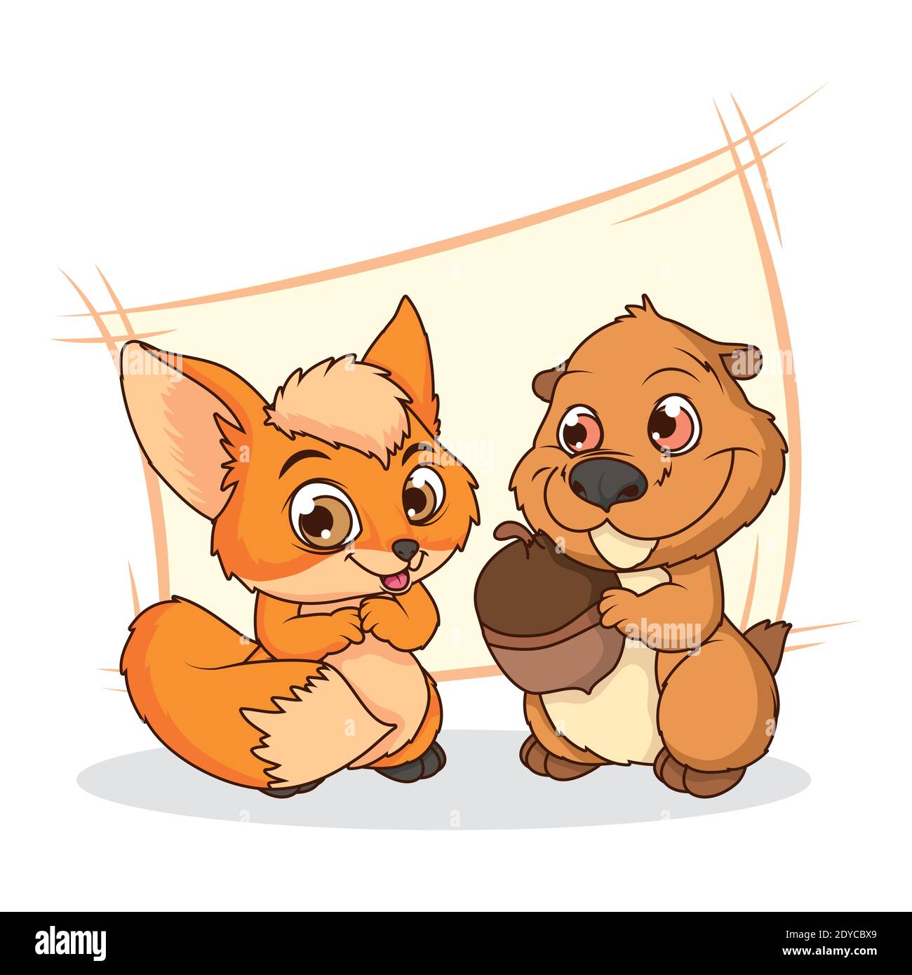 cute chipmunk and fox comic cartoon characters vector illustration ...