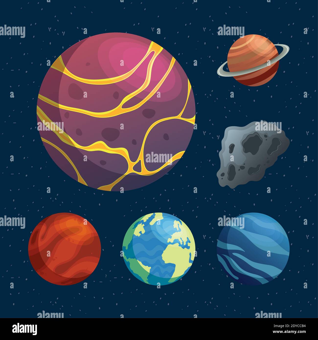 bundle of planets and asteroid space icons vector illustration design ...