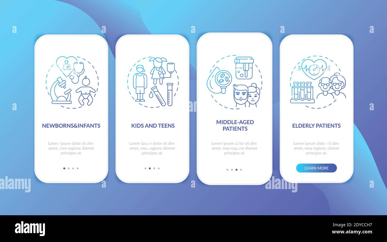Health screening age groups onboarding mobile app page screen with ...