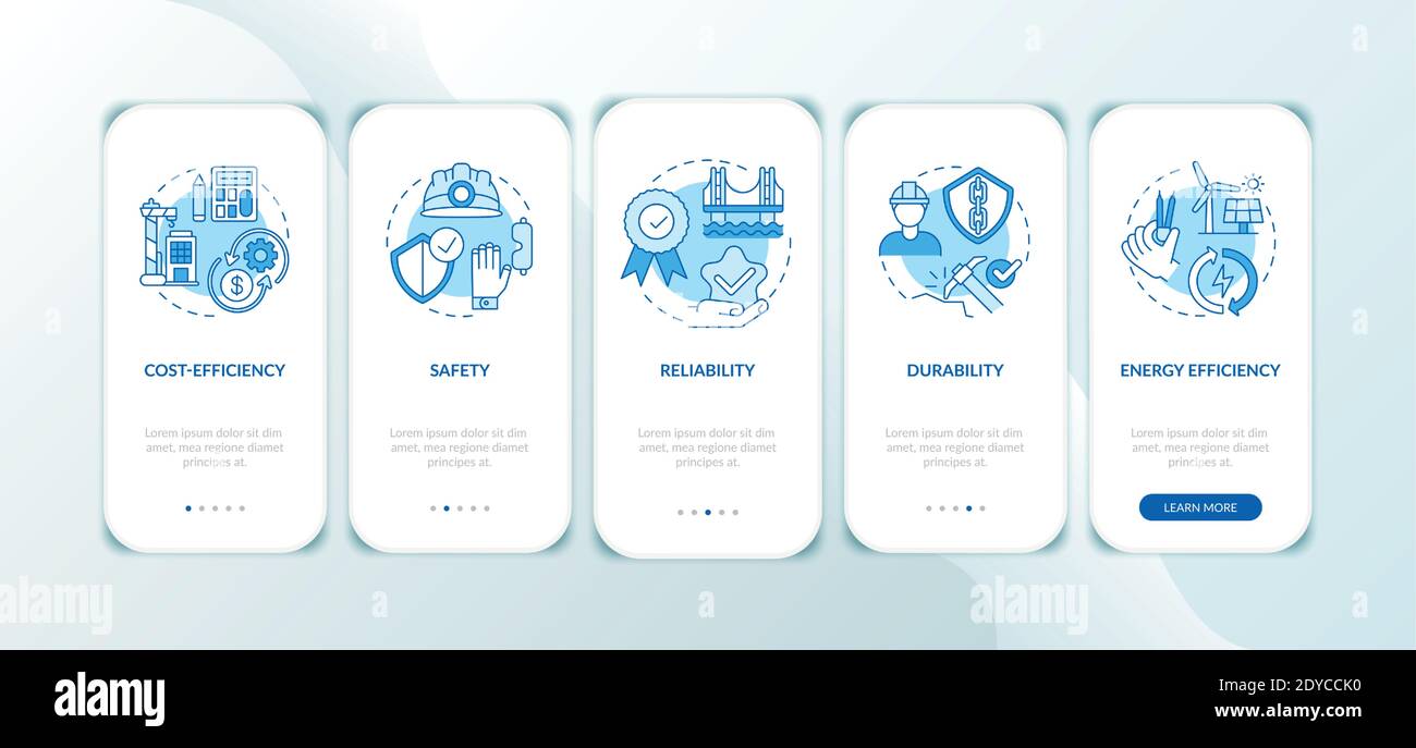 Safety in civil engineering blue onboarding mobile app page screen with ...