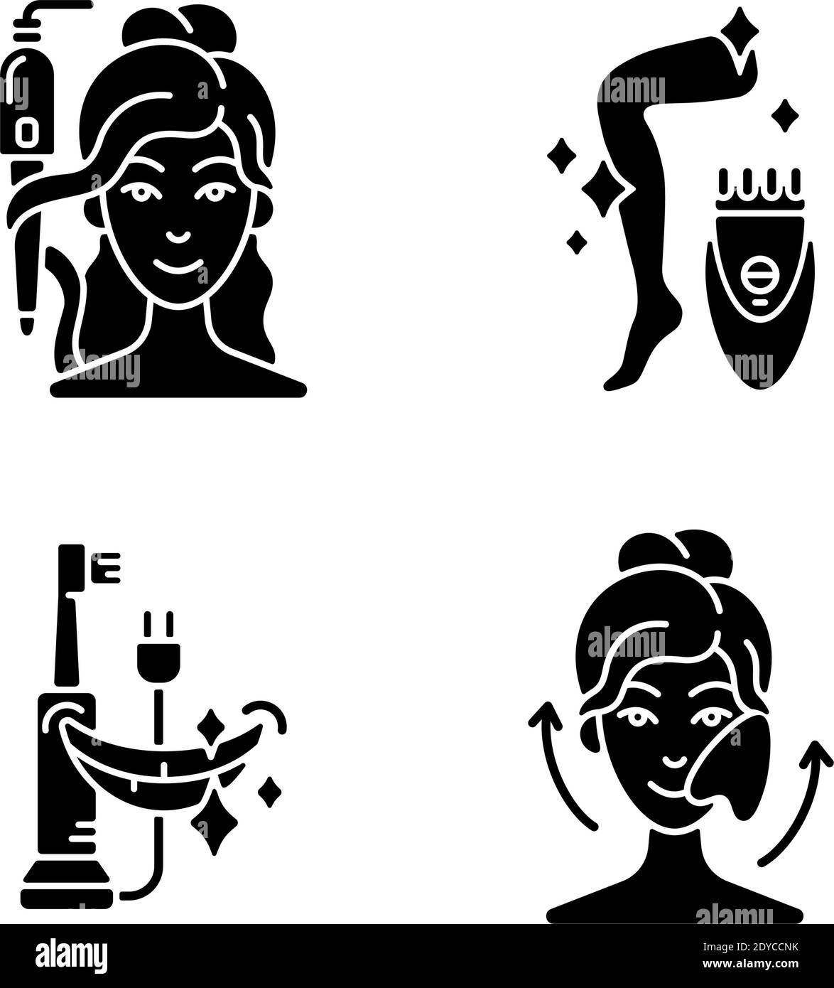 Skin-care tools black glyph icons set on white space Stock Vector Image ...