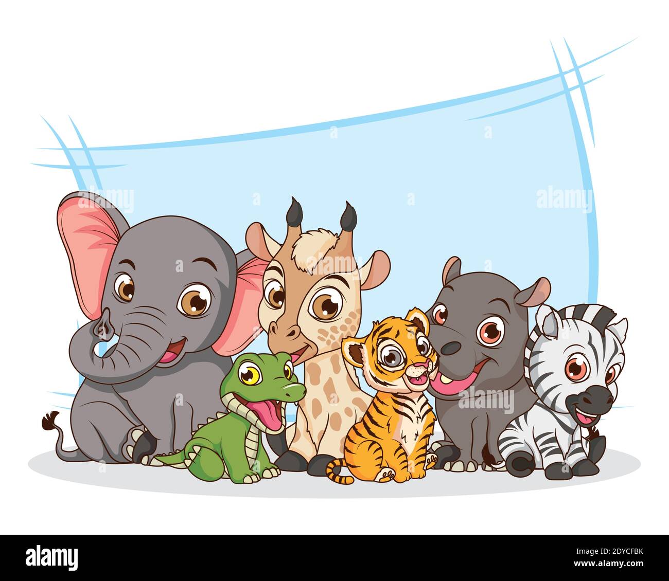cute six animals babies cartoon characters vector illustration design ...