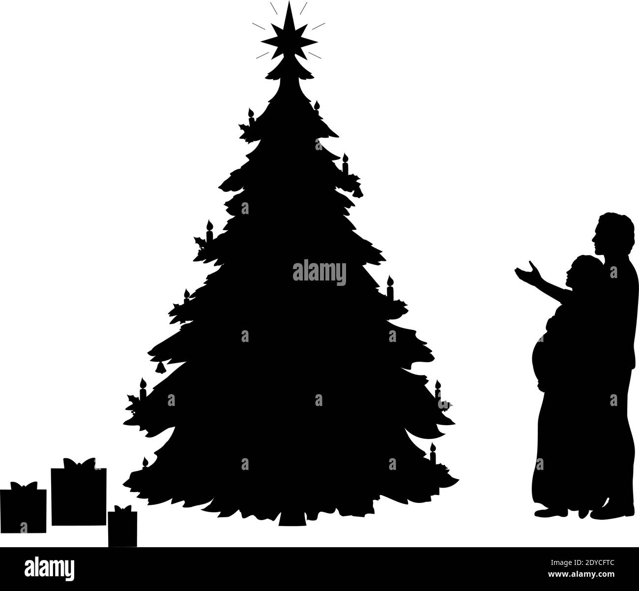 Silhouette young couple expecting baby. Expectations of the new year ...