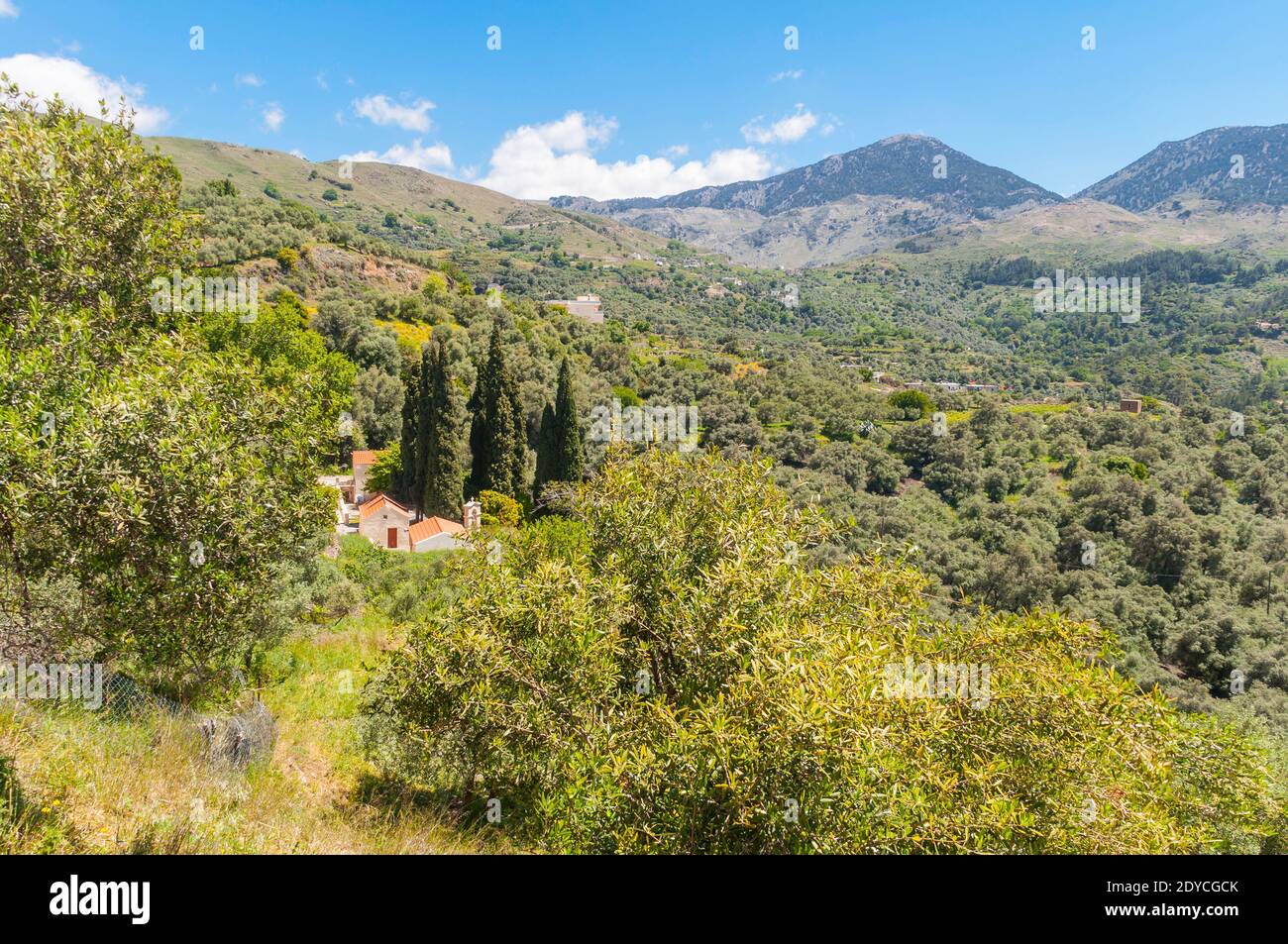 View of a green valley in the plateaus on the Greek island of Crete ...
