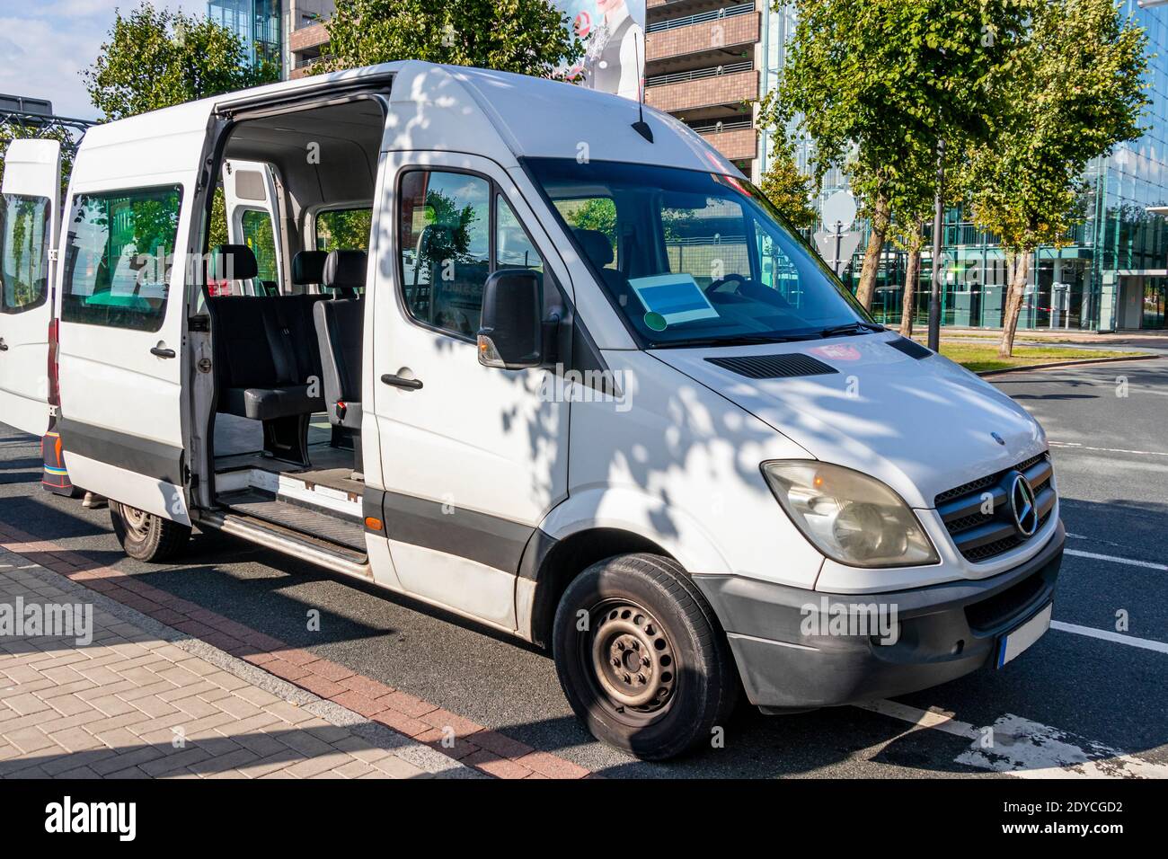 White Mercedes Sprinter transport to Bremen Airport Germany with open ...