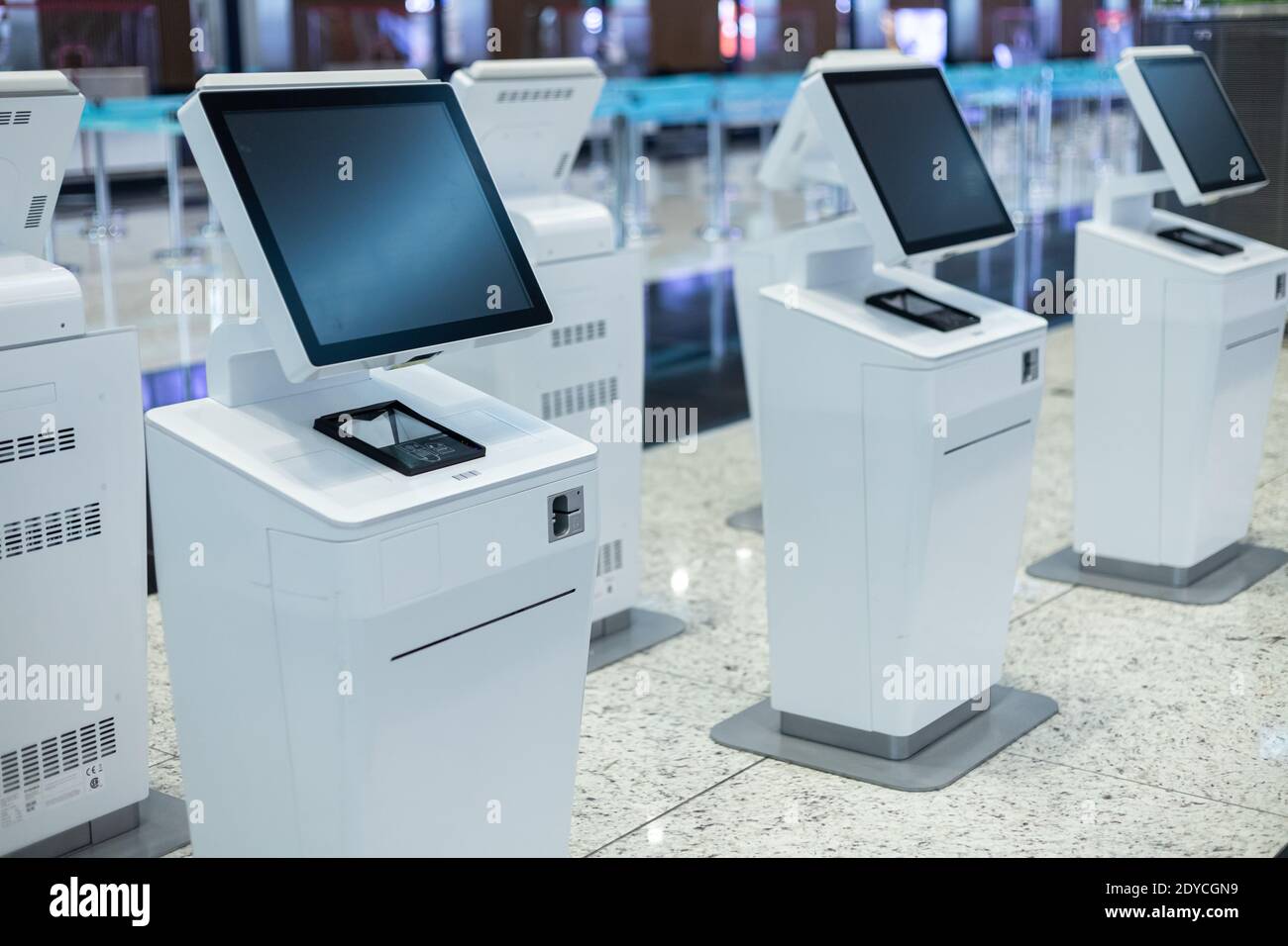 Istanbul, Turkey, December 2020. New self check-in machines at Ataturk ...