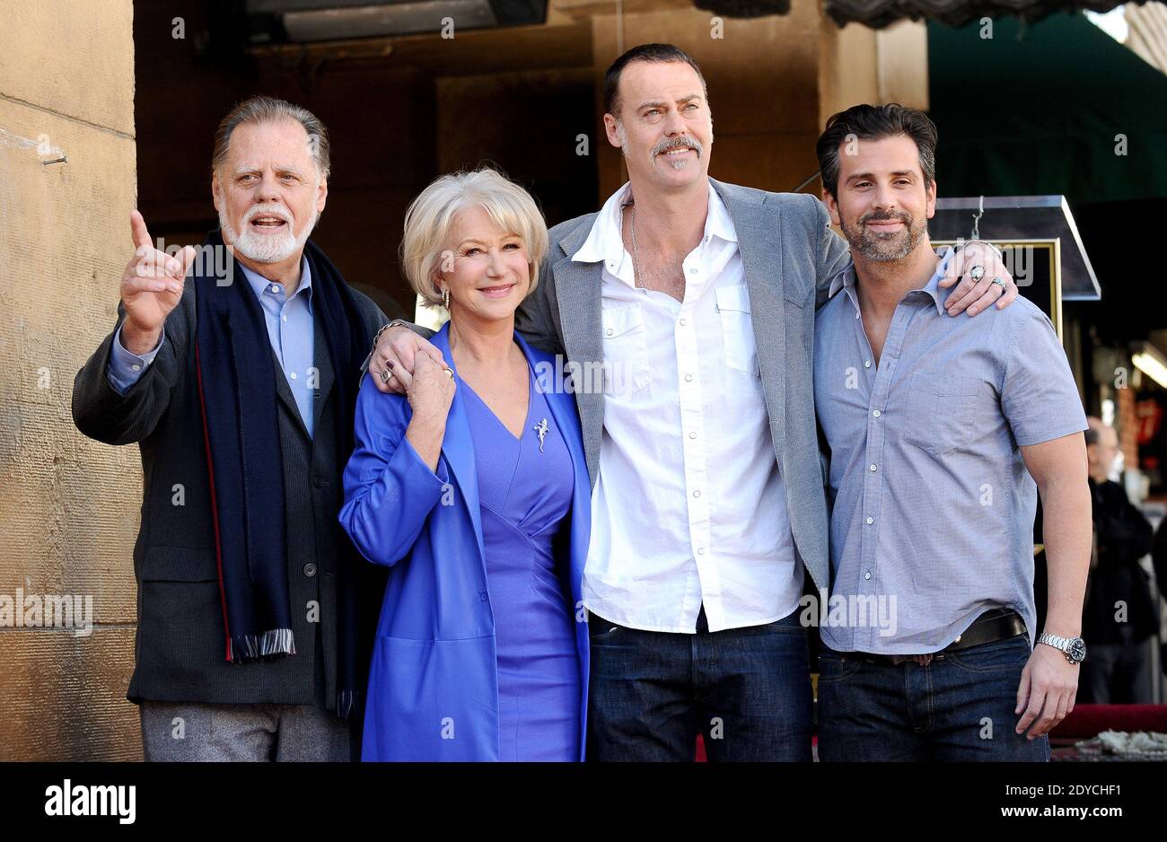 Helen Mirren, posing with her husband Taylor Hackford and his sons Rio ...