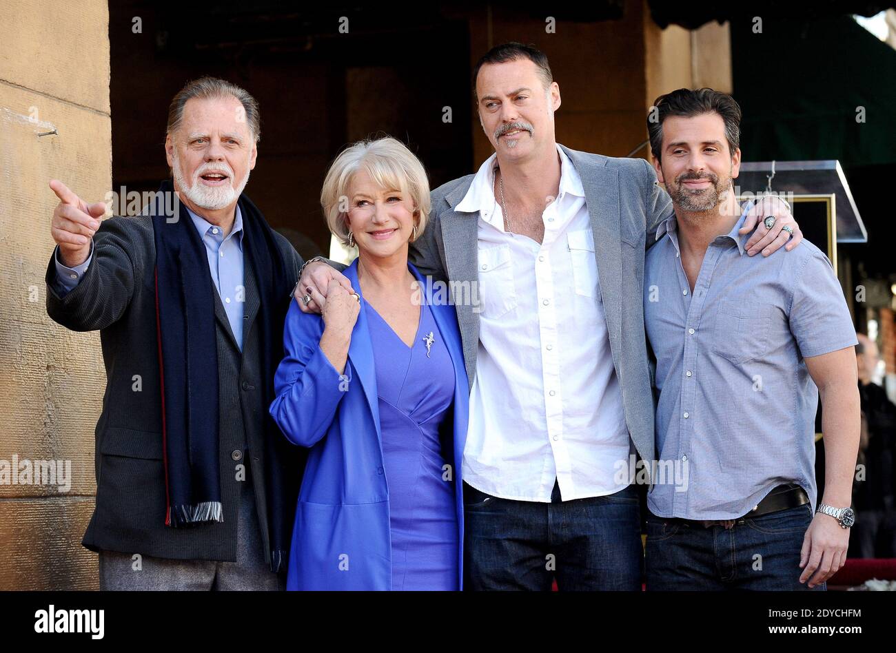 Helen Mirren, posing with her husband Taylor Hackford and his sons Rio ...