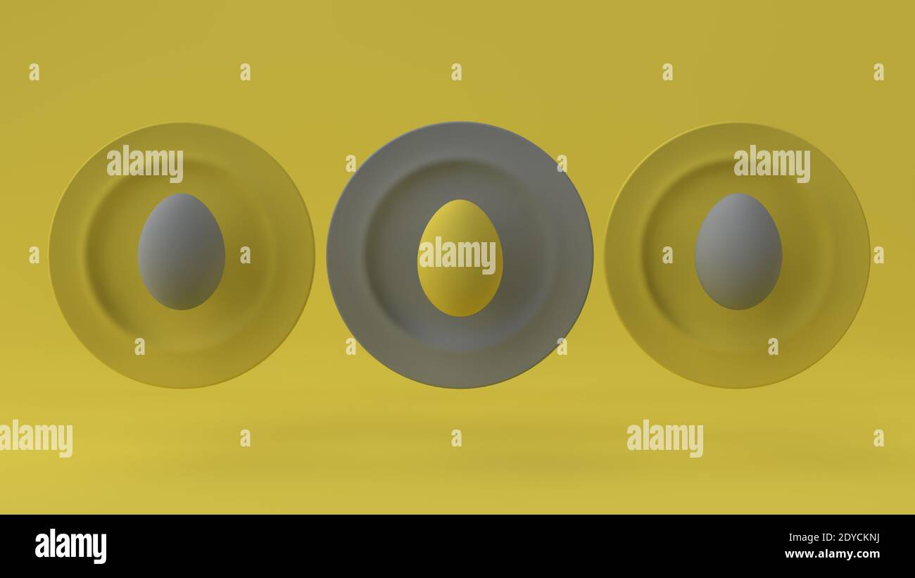 Illuminating and Ultimate Gray background. gray eggs on a yellow ...