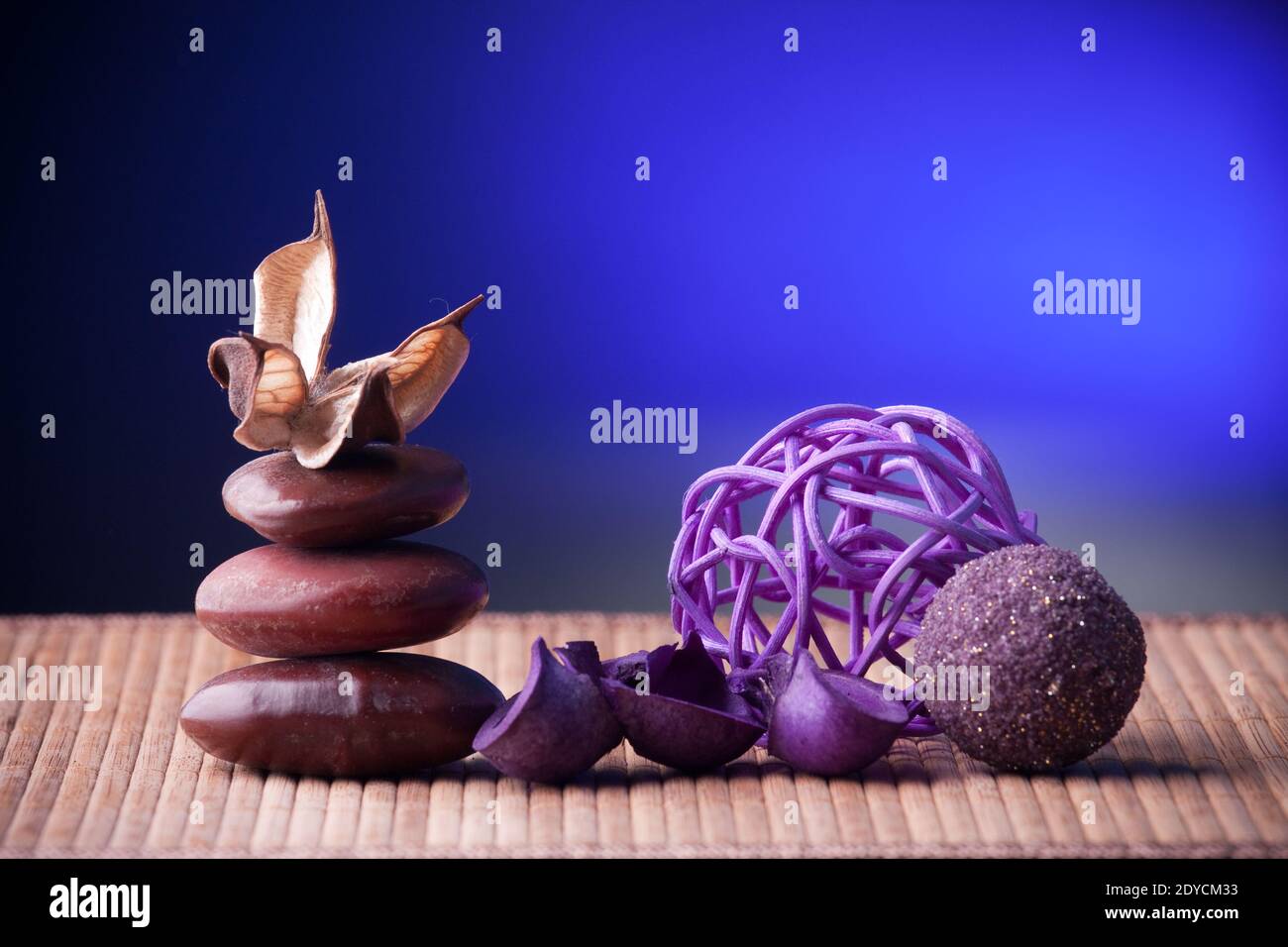 Purple Potpourri arranged zen style Stock Photo - Alamy