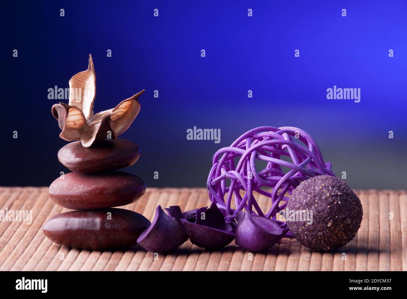 Purple Potpourri arranged zen style Stock Photo - Alamy