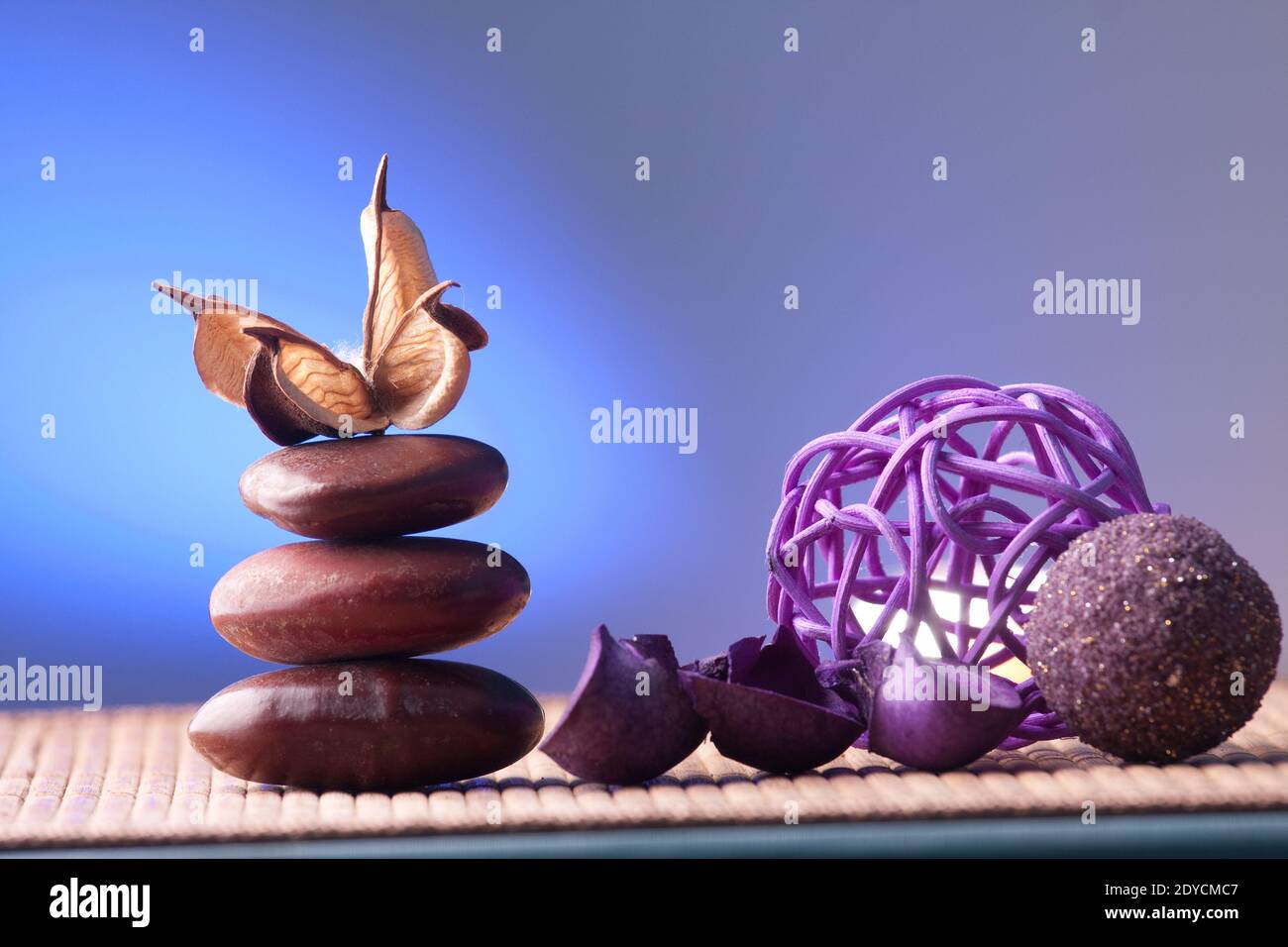 Purple Potpourri arranged zen style Stock Photo - Alamy