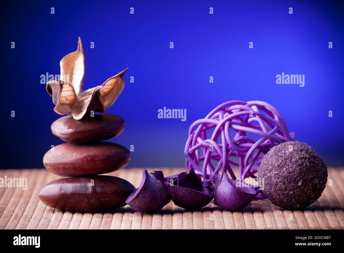 Purple Potpourri arranged zen style Stock Photo - Alamy